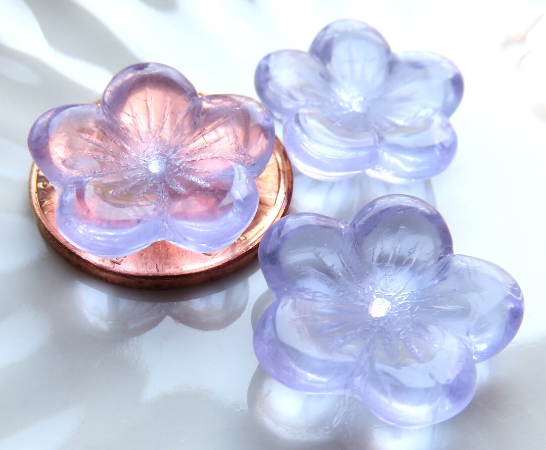 Alexandrite Purple Blue Transparent Glass, Czech Large Flat 5 Petal ...