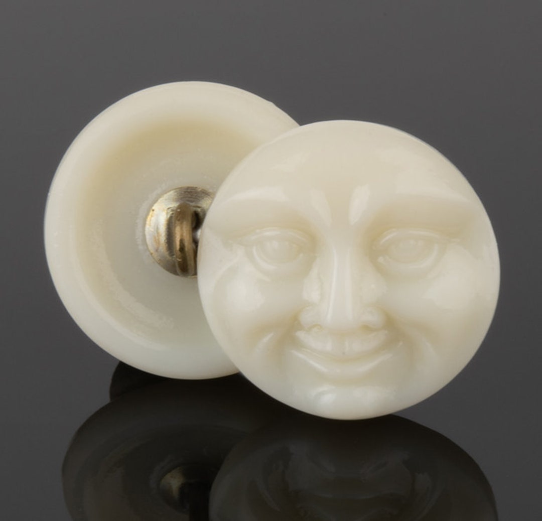 Ivory White Glass, Round Moon Face Design, Czech 17 Mm Glass Button, 1 ...
