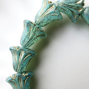 Aqua Blue Opaline Transparent Glass With Gold Wash, Czech Lily Flower ...