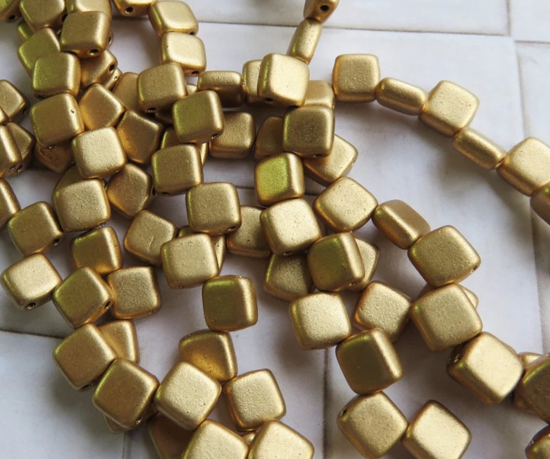 Czech Silky Aztec Gold Glass Beads, Czech Glass 2 Hole Tile, 6 Mm Beads ...