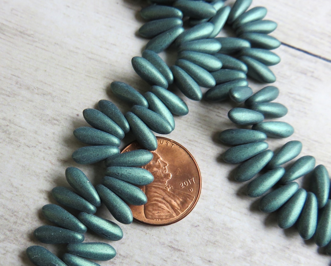 Metallic Suede Light Green Daggers, Czech 3 X 10 Mm Glass Dagger Beads ...
