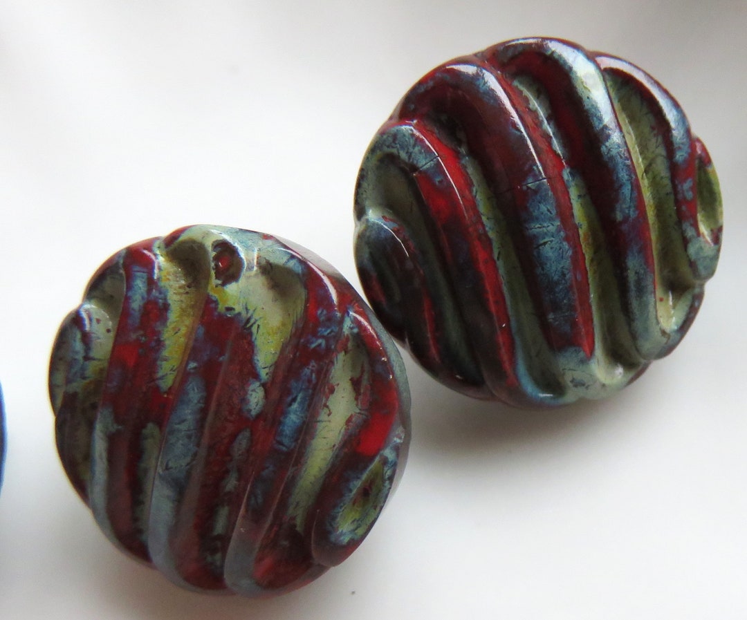 Red Opaque Glass With Picasso Finish, Round Wave Design, Czech 14 Mm ...