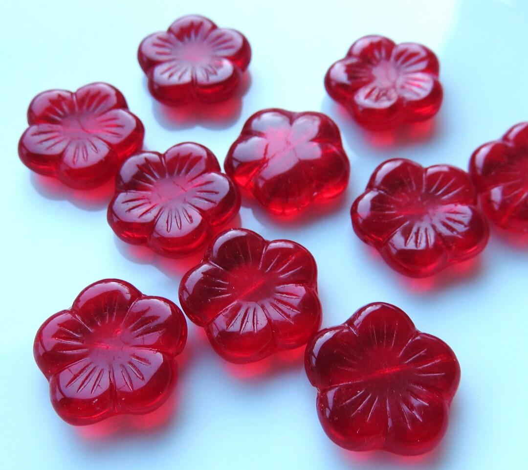 Ruby Red Transparent Glass, Czech Large Flat 5 Petal Flower, 14 Mm by 4 ...