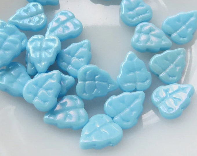 Luster Light Blue Opaque Glass, Czech Birch Leaf, 10 by 8 Mm Beads, 25 ...