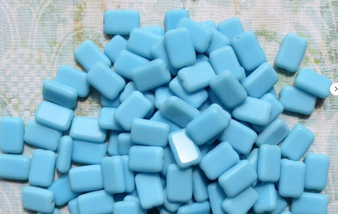 Powder Blue Opaque Glass, Czech Table Cut Rectangle Beads, 12 Mm by 8 ...