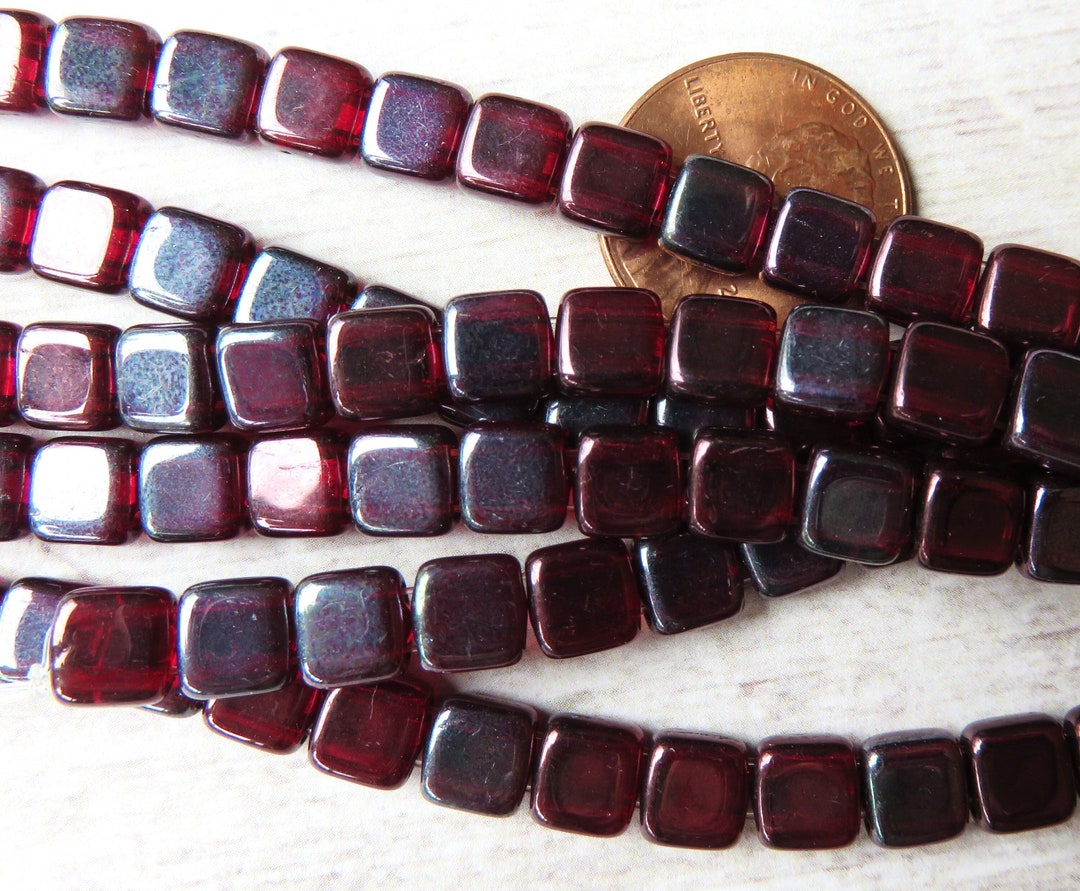 Ruby Vega, Czech 2 Hole Tile, 6 Mm Beads, 25 Beads - Item TH20-10 - Etsy