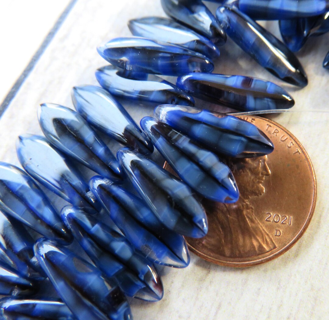 Fused Blue, Black and Crystal Semi Opaque Glass, Czech Dagger 16 Mm by ...