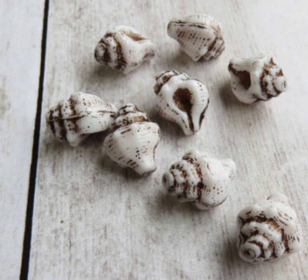 Alabaster White Conch Sea Shell With Bronze Wash Czech Glass Beads, 15 ...