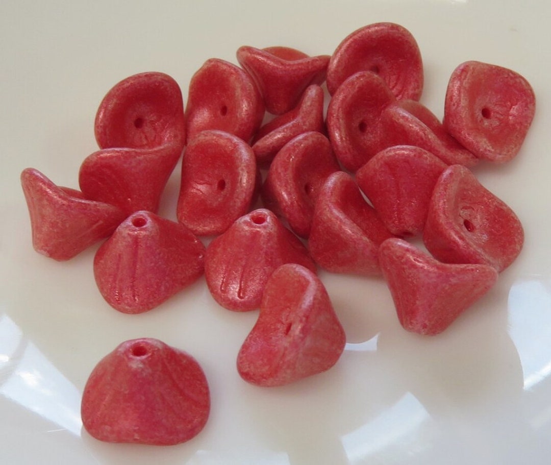 Metallic Suede Guava Pink Glass, Czech 3 Petal Bell Flower, 12 by 10 Mm ...