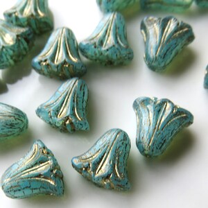 Aqua Blue Opaline Transparent Glass With Gold Wash, Czech Lily Flower ...