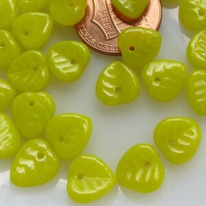 Chartreuse Green Opaque Glass With Full Picasso, Czech Glass Leaves ...