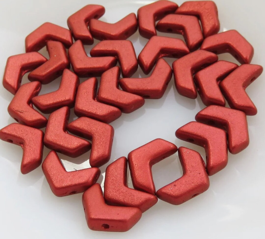 Matte Metallic Lava Red Glass Beads, Czech 2 Hole Chevron 10 Mm by 4 Mm ...