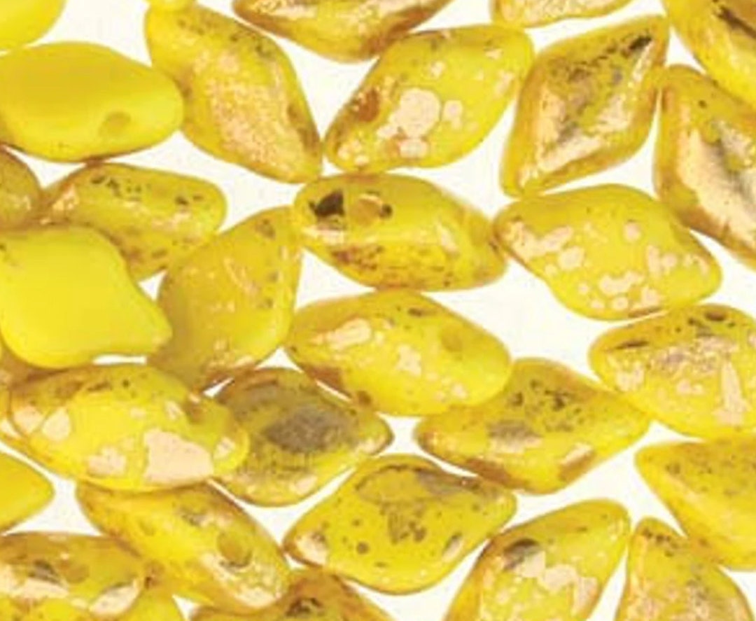 Opaque Lemon Yellow With Gold Splash, Gemduo 2 Hole Seed Beads, 10 ...