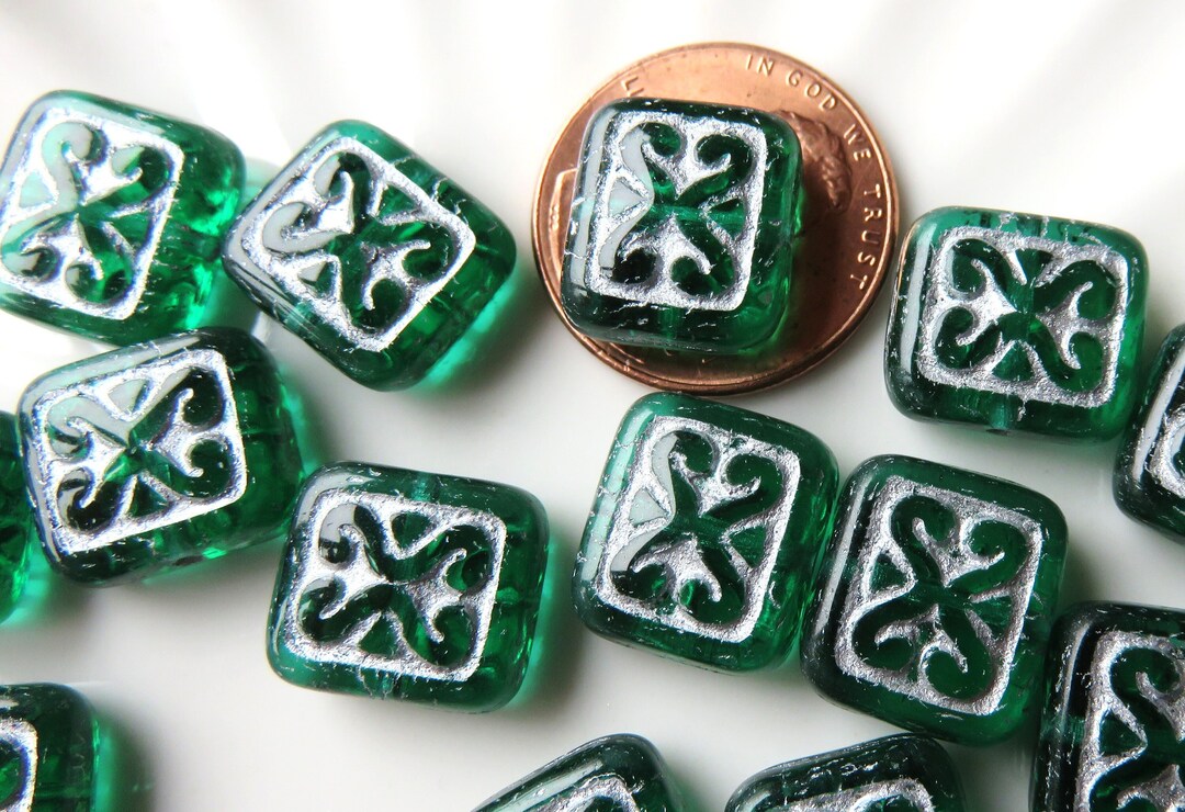 Emerald Green Transparent Glass With Silver Wash, Czech Kissing ...