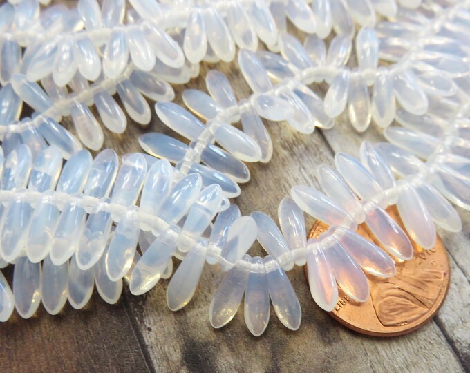 Milky Opal White Glass Daggers, Czech 3 X 10 Mm Glass Dagger Beads ...