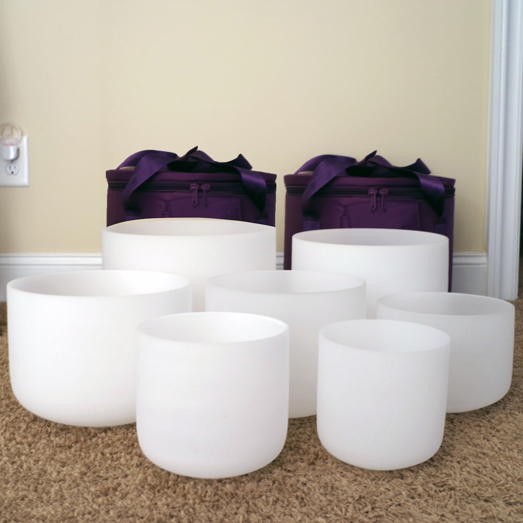 432hz Perfect Pitch Hand Crafted 8-14 Inch Crystal Singing Bowls Set, 7 ...