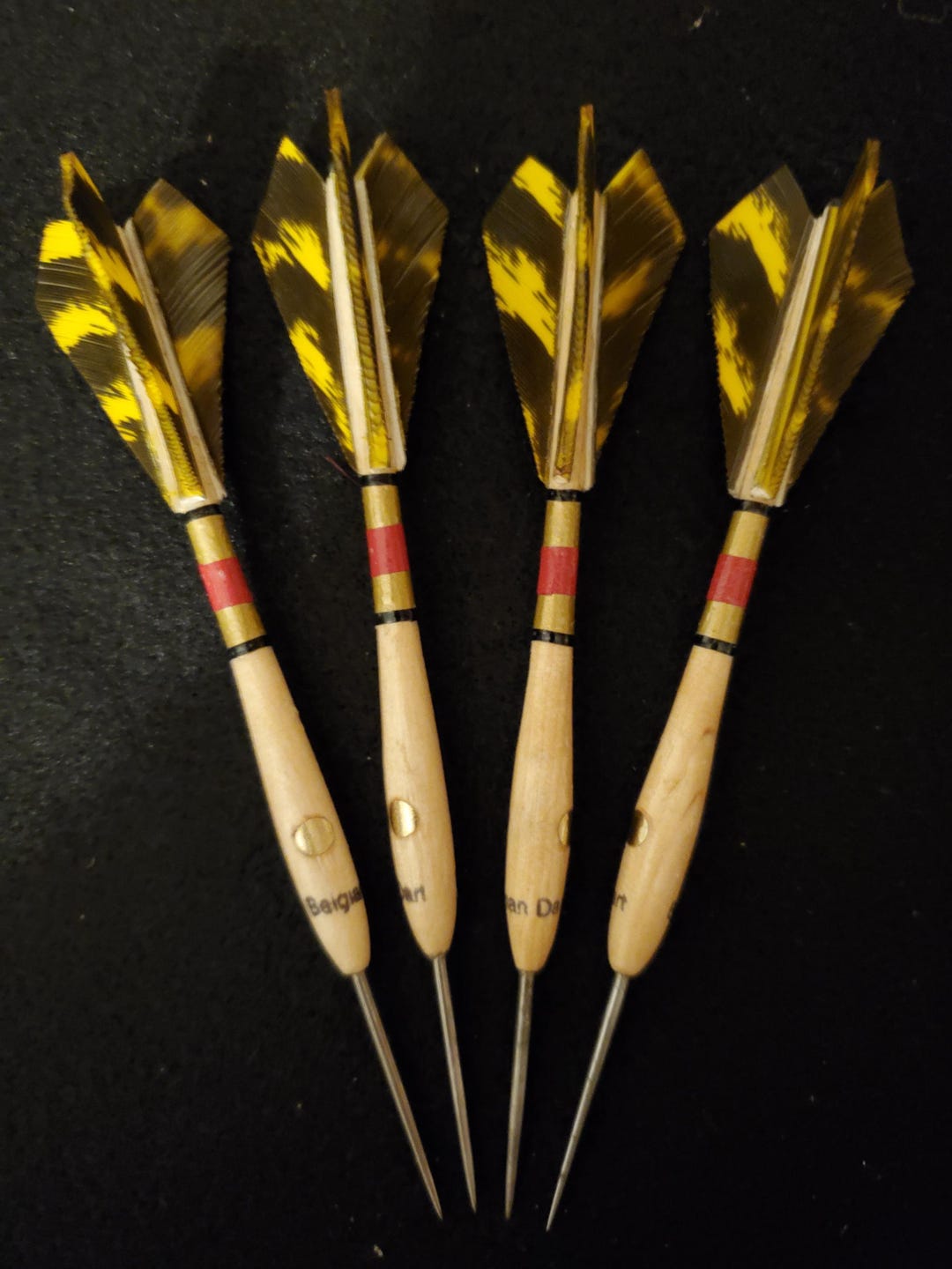 Belgian Darts Set(4) Golden Yellow Natural-barred Genuine Turkey ...