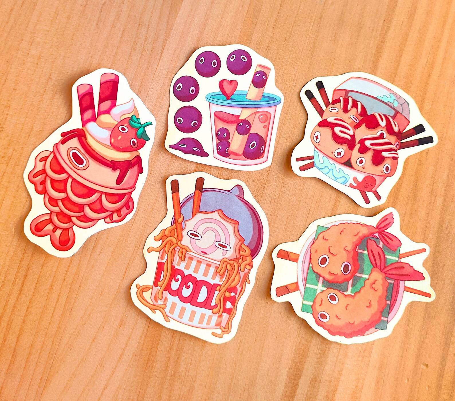 Asian Food Sticker Pack, Noodles, Shrimps, Takoyaki, Bubble Tea and ...