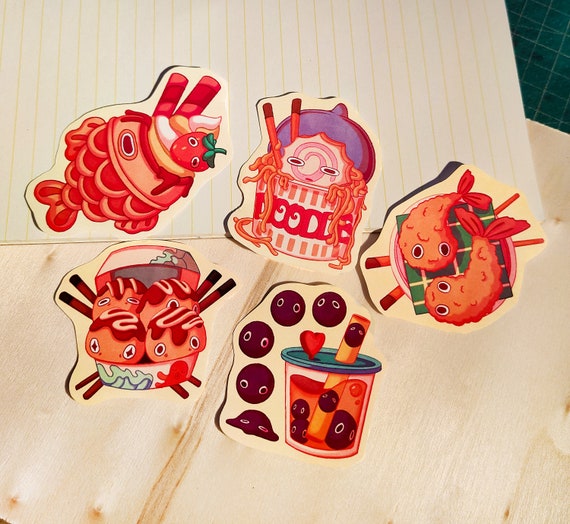 Japanese Food Sticker Pack Noodles Shrimps Takoyaki Bubble | Etsy