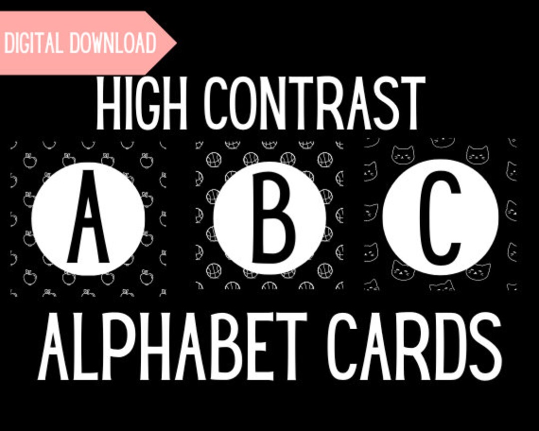 Printable High Contrast Black and White Alphabet Sensory Baby Cards PDF ...
