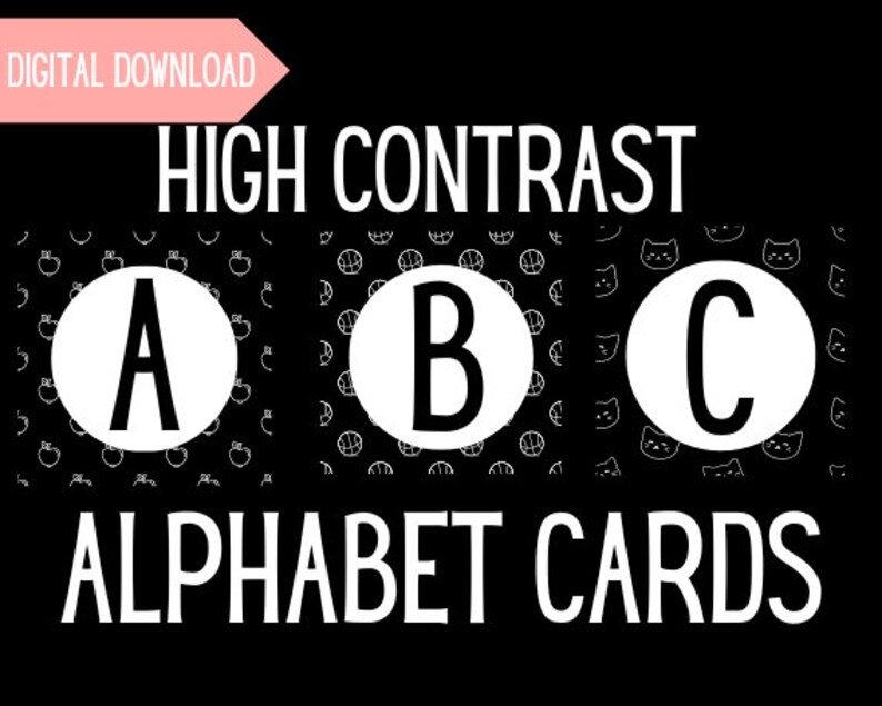 Printable High Contrast Black and White Alphabet Sensory Baby Cards PDF ...