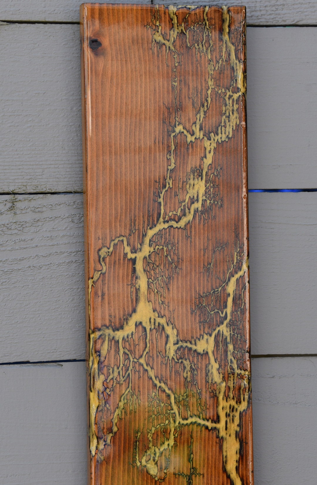Fractal Burn Epoxy Plank - Gold - Wall Art - Etsy