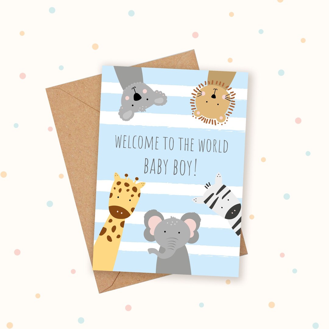 Baby Card Animals Baby Boy Card Blue Baby Card New Baby - Etsy