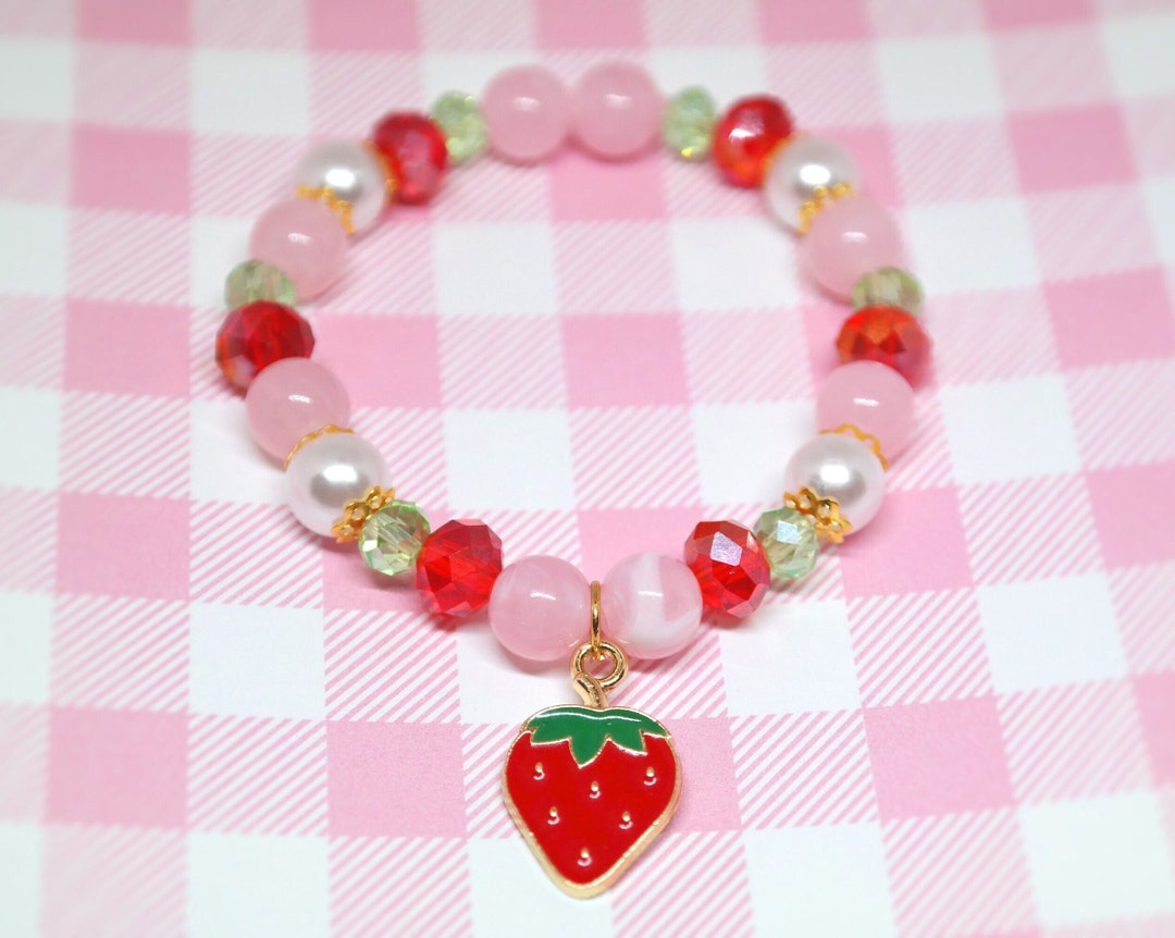 Handmade Strawberry Beaded Charm Bracelet Kawaii Cute - Etsy