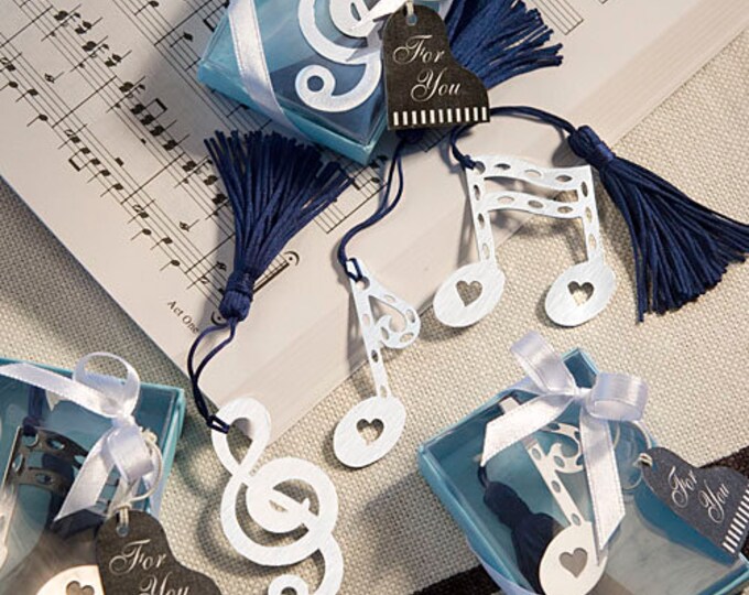 Music Note Bookmark Favor, Musical Note Bookmark With Tassel, Silver ...
