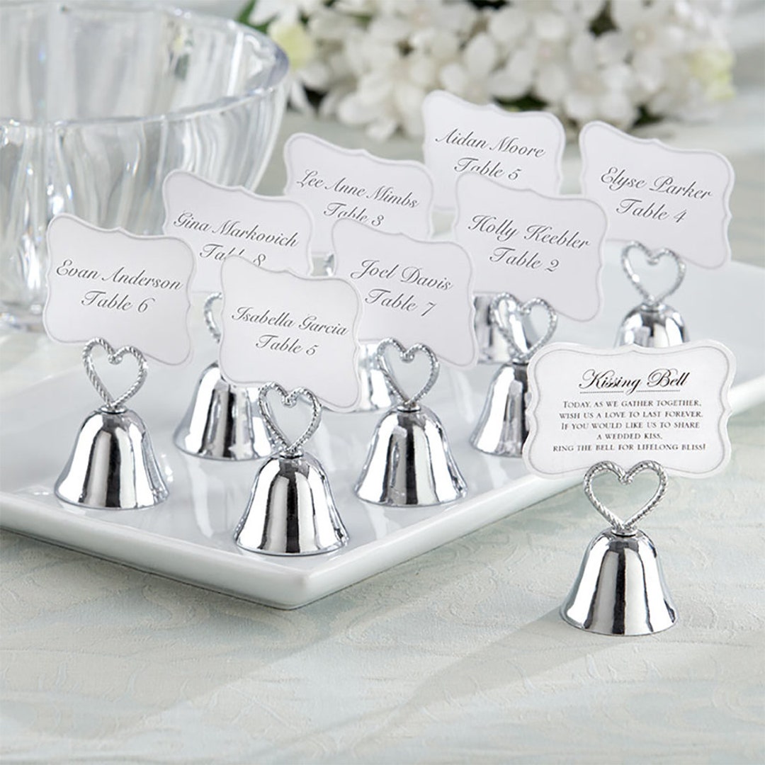 Silver Kissing Bell Place Card Holders set of 24, Silver Wedding Bells ...