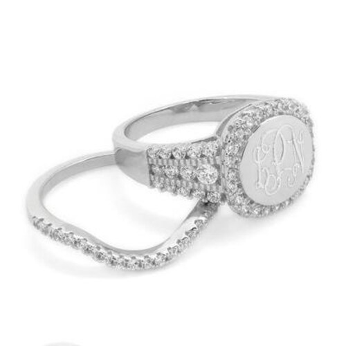 Monogram Sterling Silver CZ Ring Engraved Sterling Silver CZ - Etsy