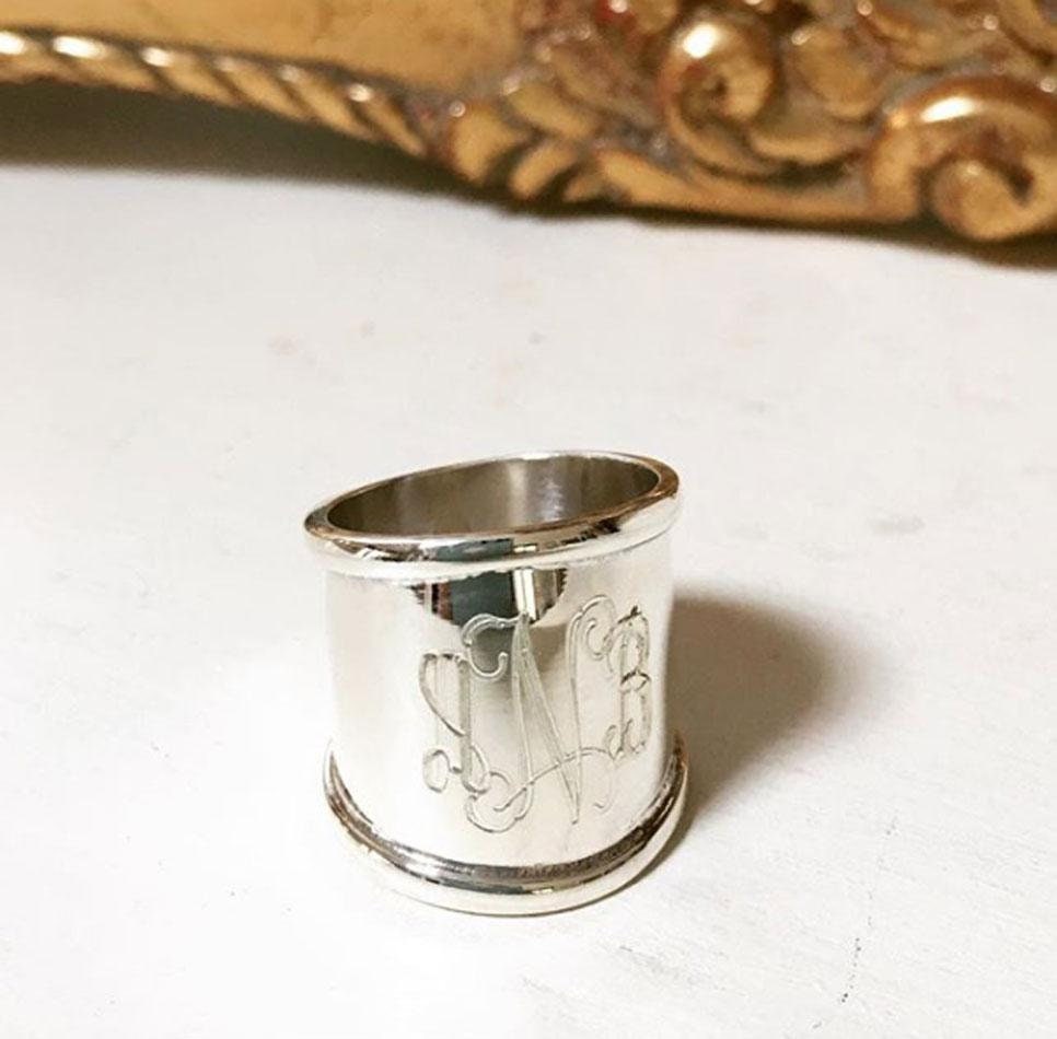 Monogram Tube Ring Sterling Silver Tube Ring Engraved Cigar - Etsy