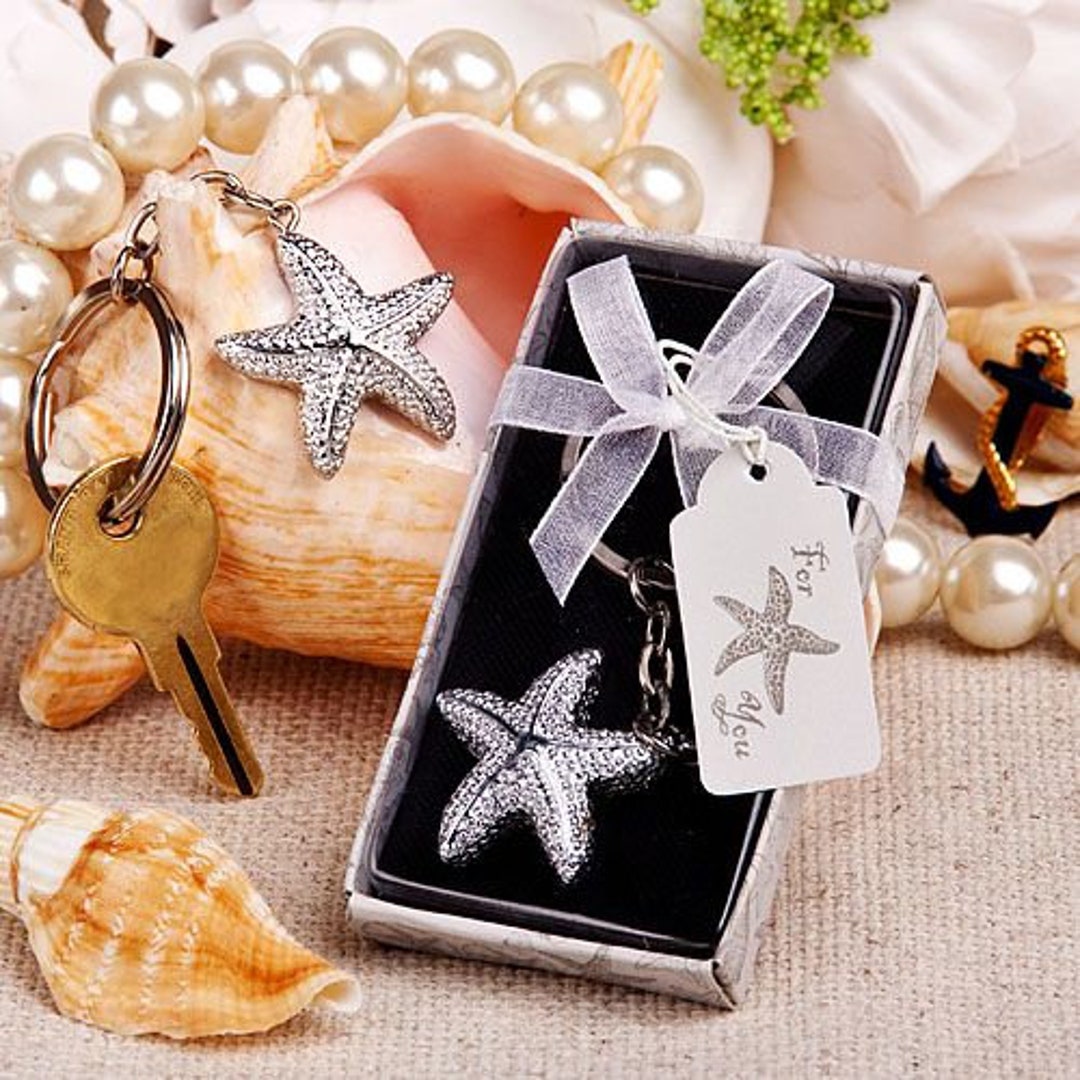 Starfish Key Chain Favor, Silver Starfish Keychain in Gift Box ...