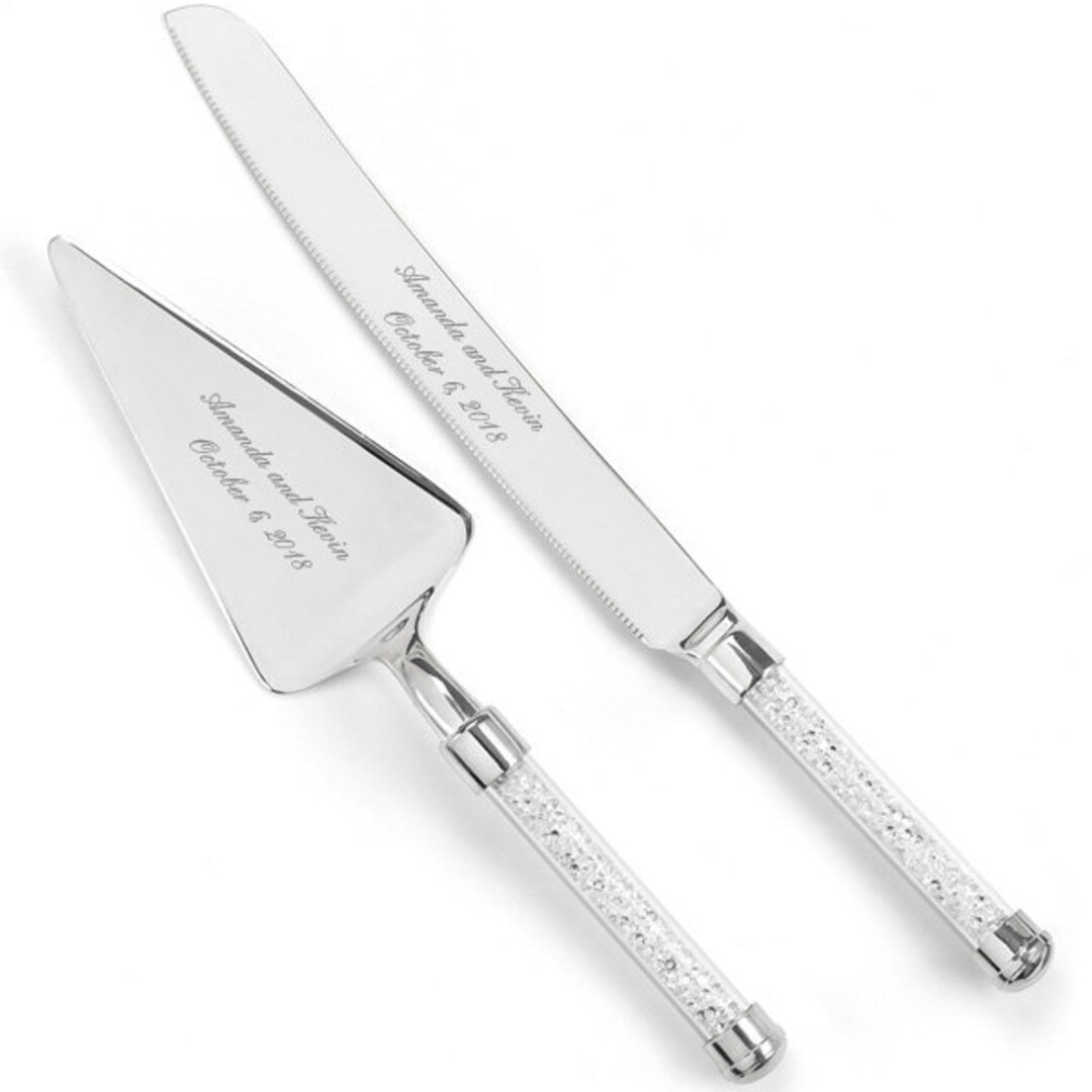 Engraved Server Set, Glittering Beads Engraved Wedding Cake Knife and ...