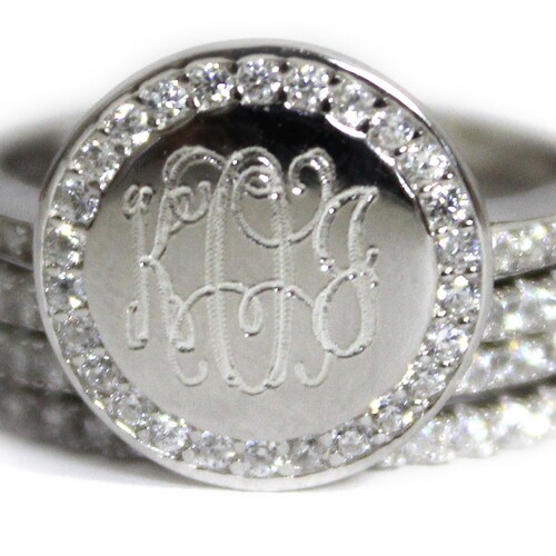 Monogram Sterling Silver CZ Ring Engraved Sterling Silver CZ - Etsy