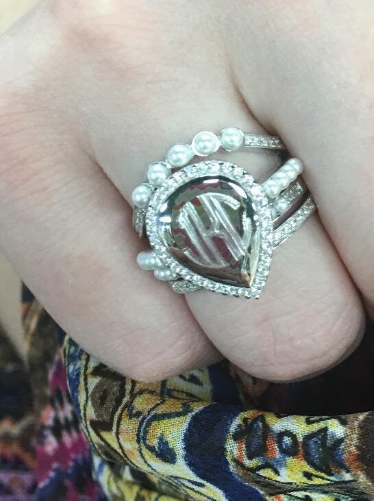 Engraved Sterling Silver Tear Drop Ring Monogram Stacked Quad - Etsy