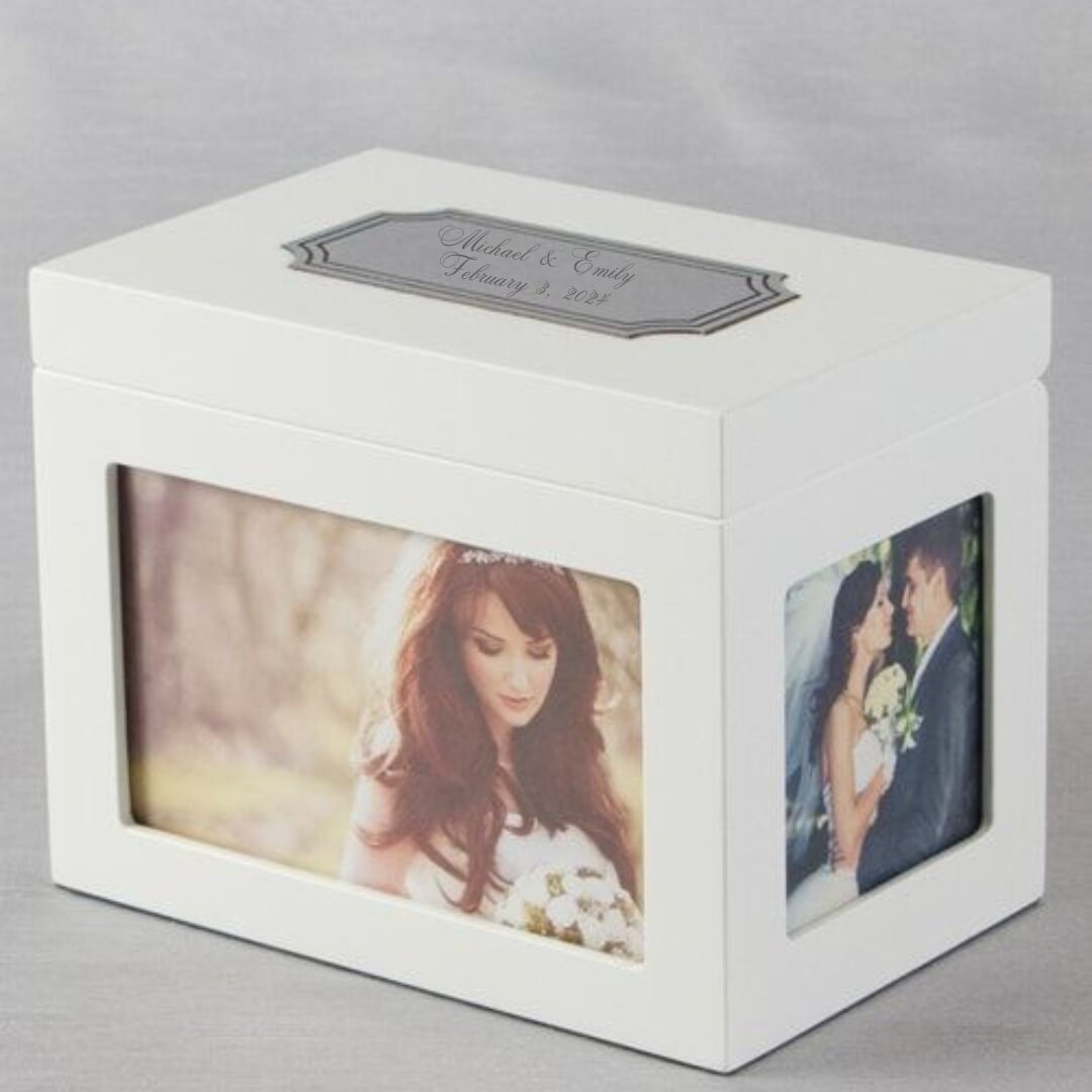 Engraved Wedding Card Photo Box, Personalized Card Box, Engraved White ...