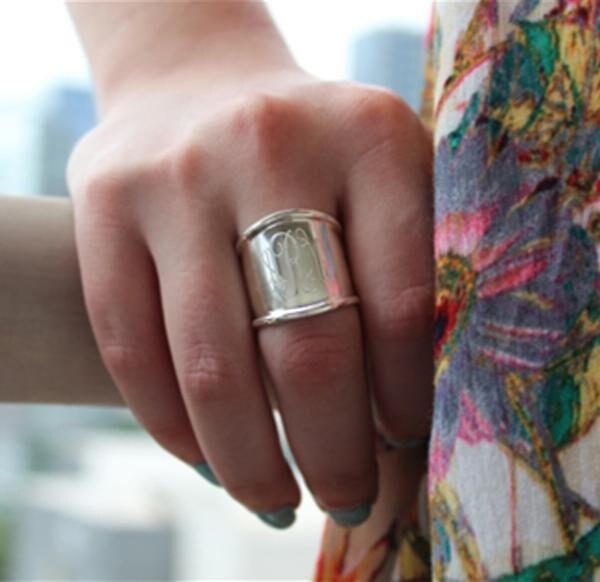 Monogram Tube Ring Sterling Silver Tube Ring Engraved Cigar | Etsy