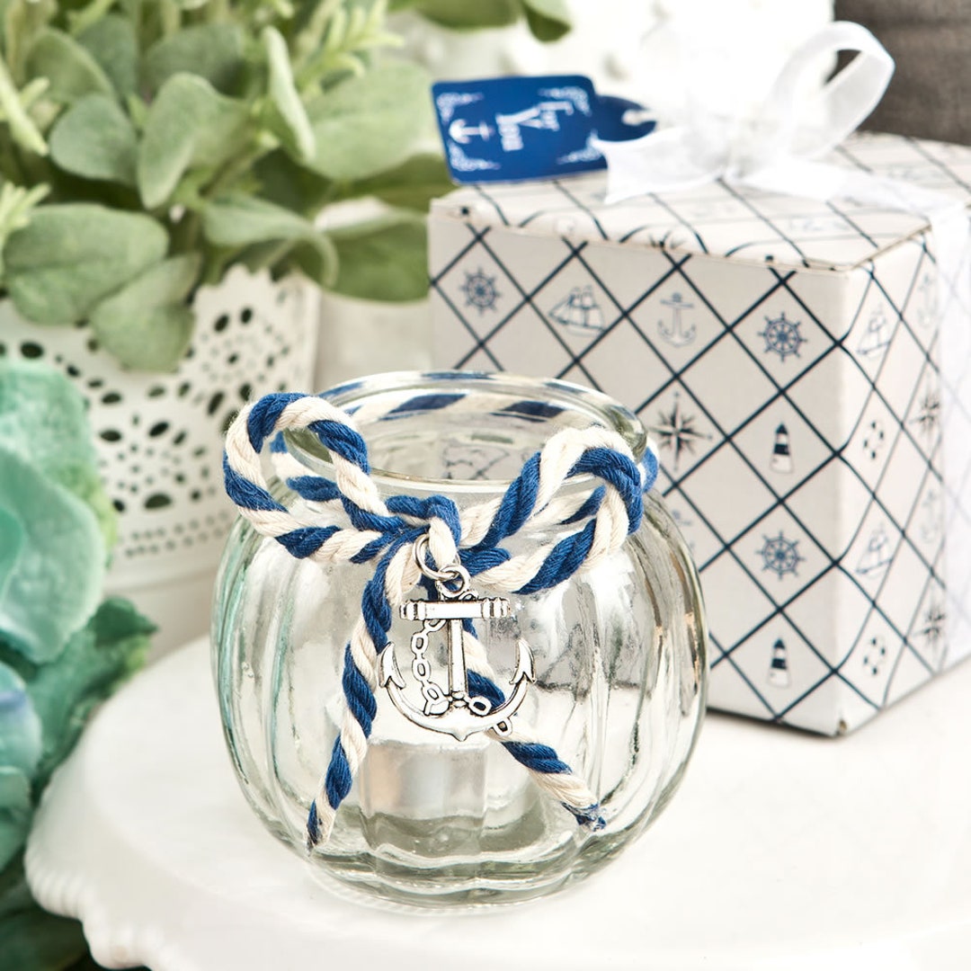 Anchor Nautical Glass Candle, Anchor Glass Candle Favor, Nautical ...
