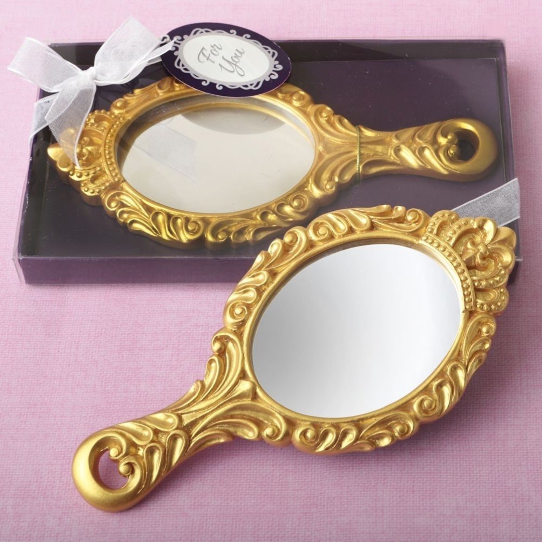 Gold Hand Mirror, Royal Princess Hand Mirror, Gold Mirror Favor, Hand ...