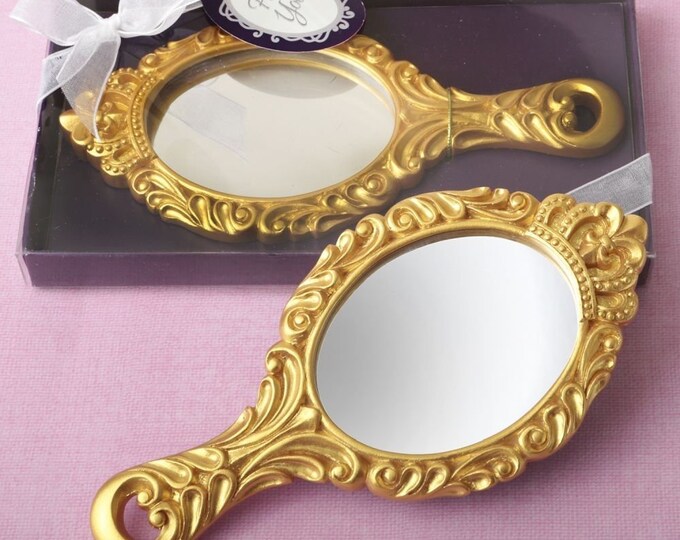 Gold Hand Mirror, Royal Princess Hand Mirror, Gold Mirror Favor, Hand ...