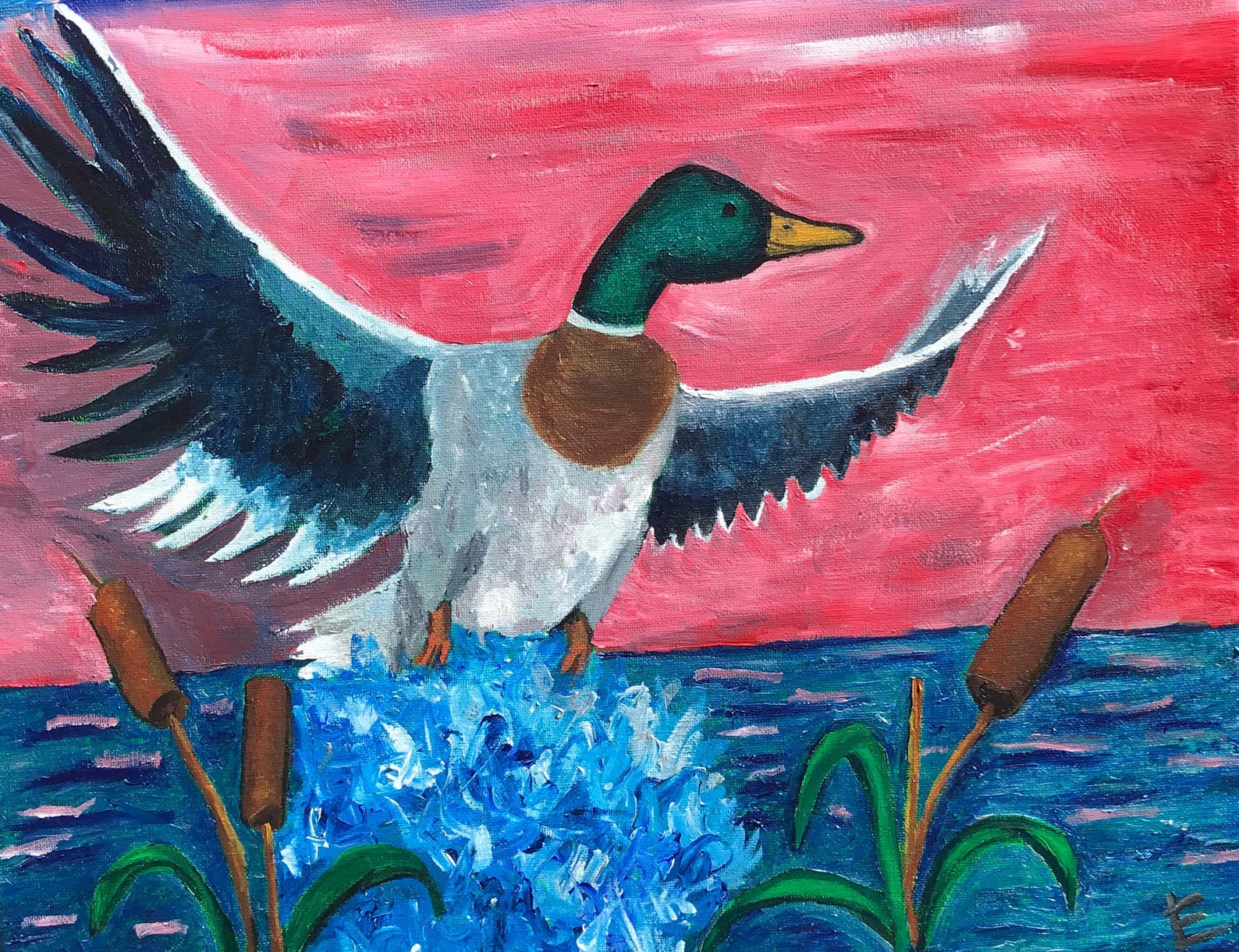Mallard Taking Flight, Original Painting by EF Kelly, Acrylic Painting ...