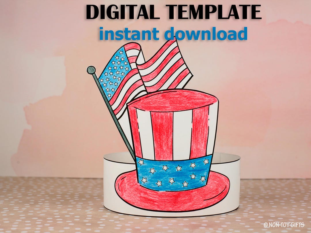 USA Paper Hat, 4th of July Craft Printable, American Flag Headband ...