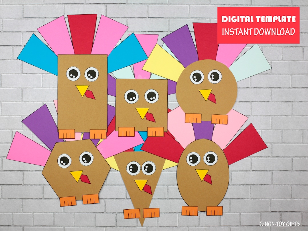 Shape Turkey Craft for Kids, Thanksgiving Turkey Printable, Turkey ...