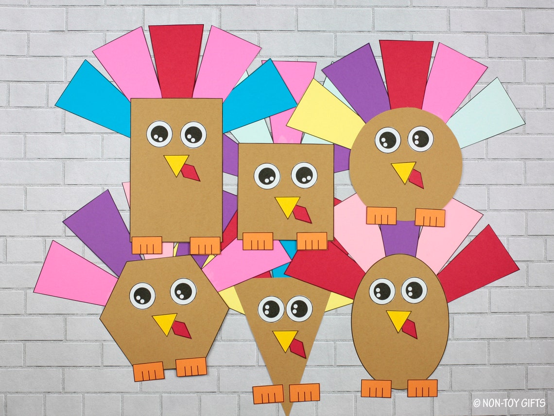 Shape Turkey Craft for Kids, Thanksgiving Turkey Printable, Turkey ...