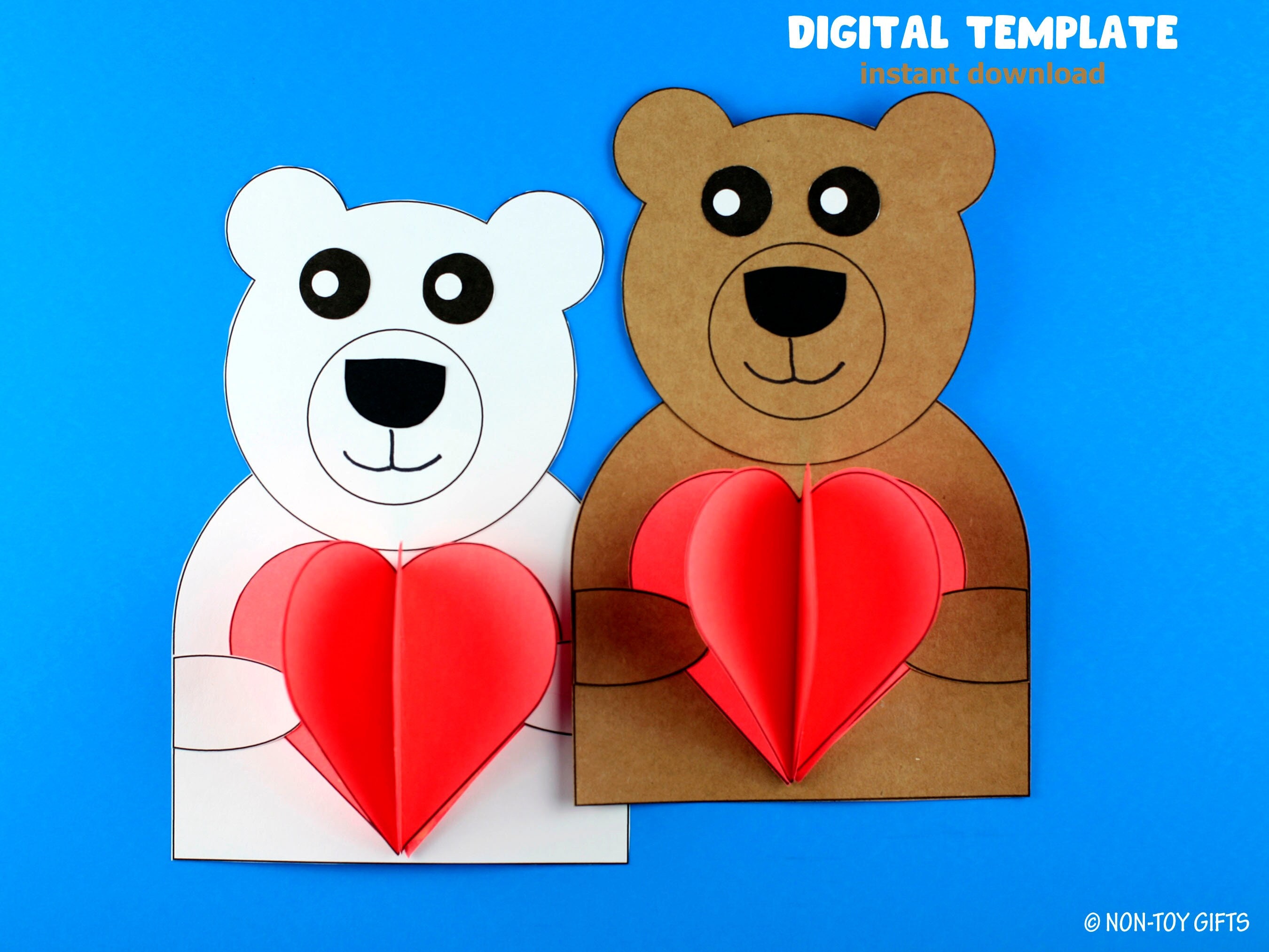 Valentine Bear Craft for Kids, Valentine's Day 3D Heart Bear Craft ...