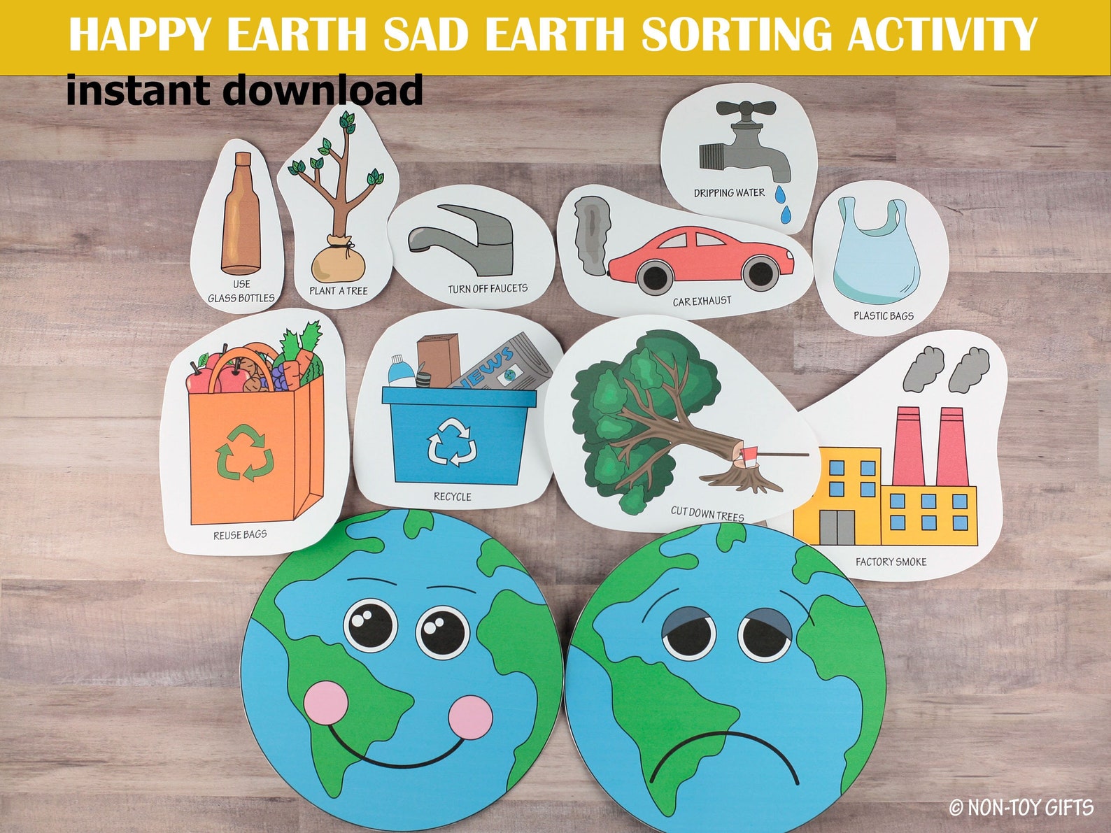 Earth Day Activity for Kids - Happy Earth Sad Earth Sorting Activity ...