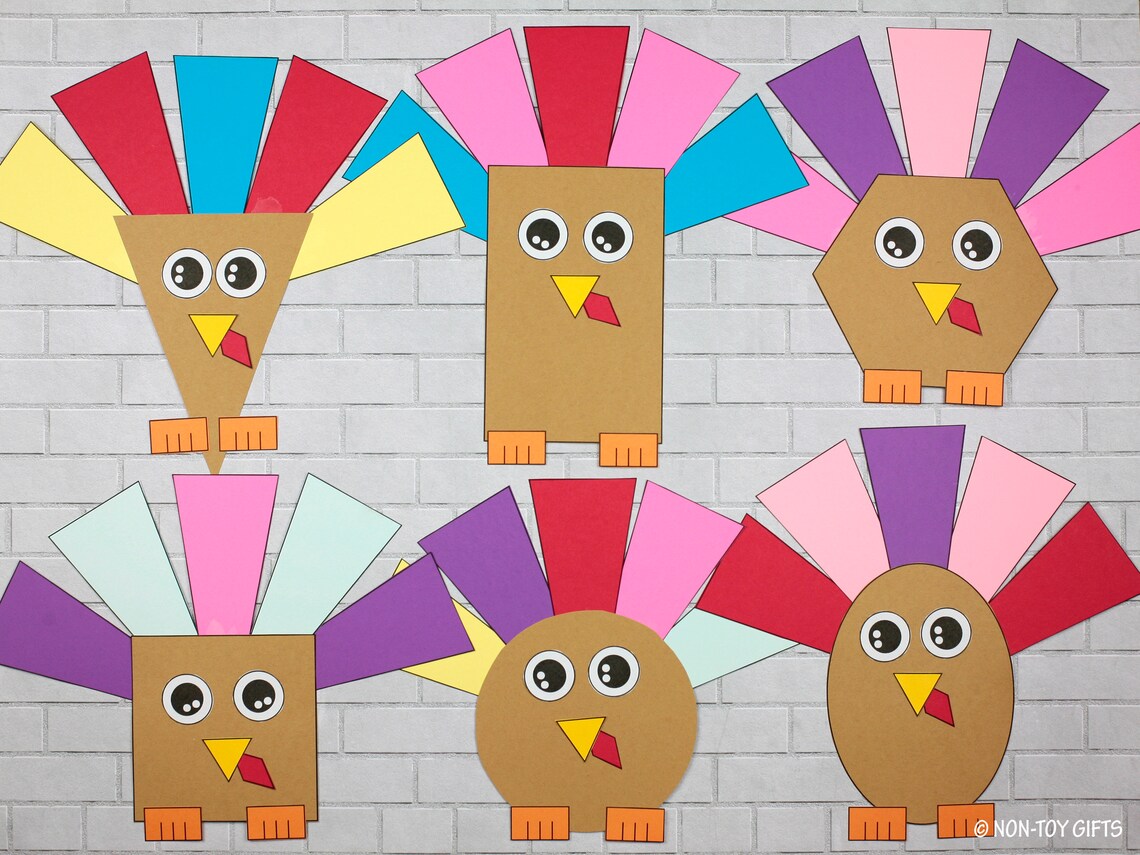 Shape Turkey Craft for Kids, Thanksgiving Turkey Printable, Turkey ...