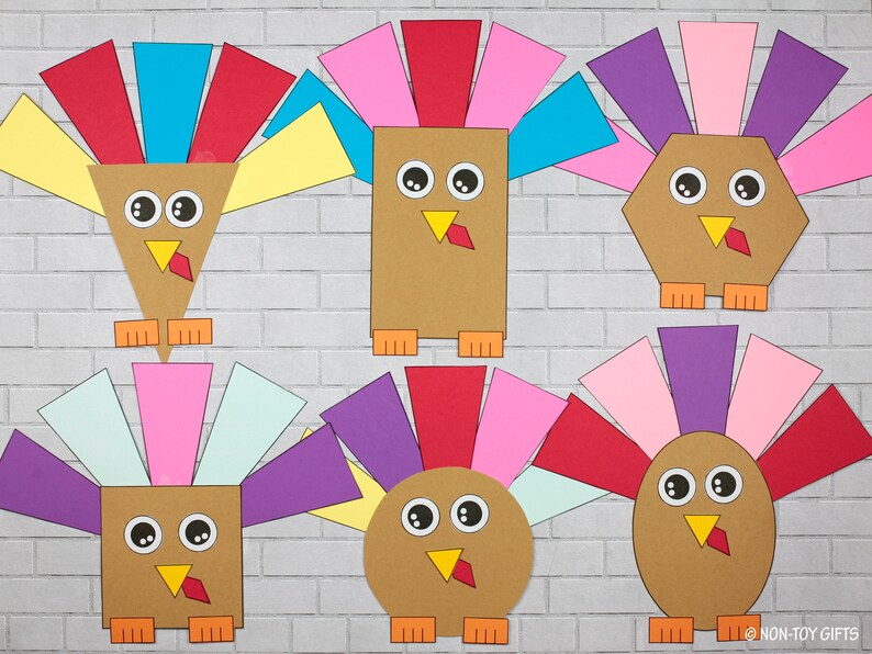 Shape Turkey Craft for Kids, Thanksgiving Turkey Printable, Turkey ...