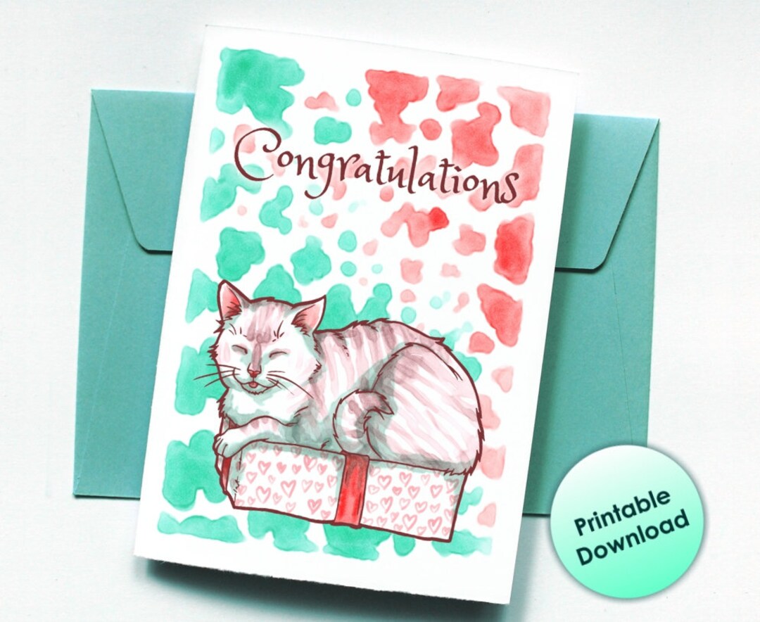 Pet Greeting Card, Congratulations, Birthday Card With Cat, Digital ...